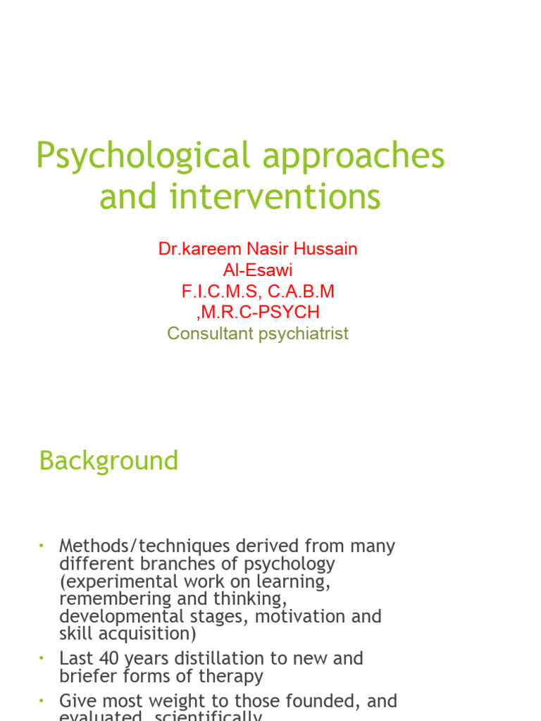 Overview of Psychological Therapies | PDF | Cognitive Behavioral ...