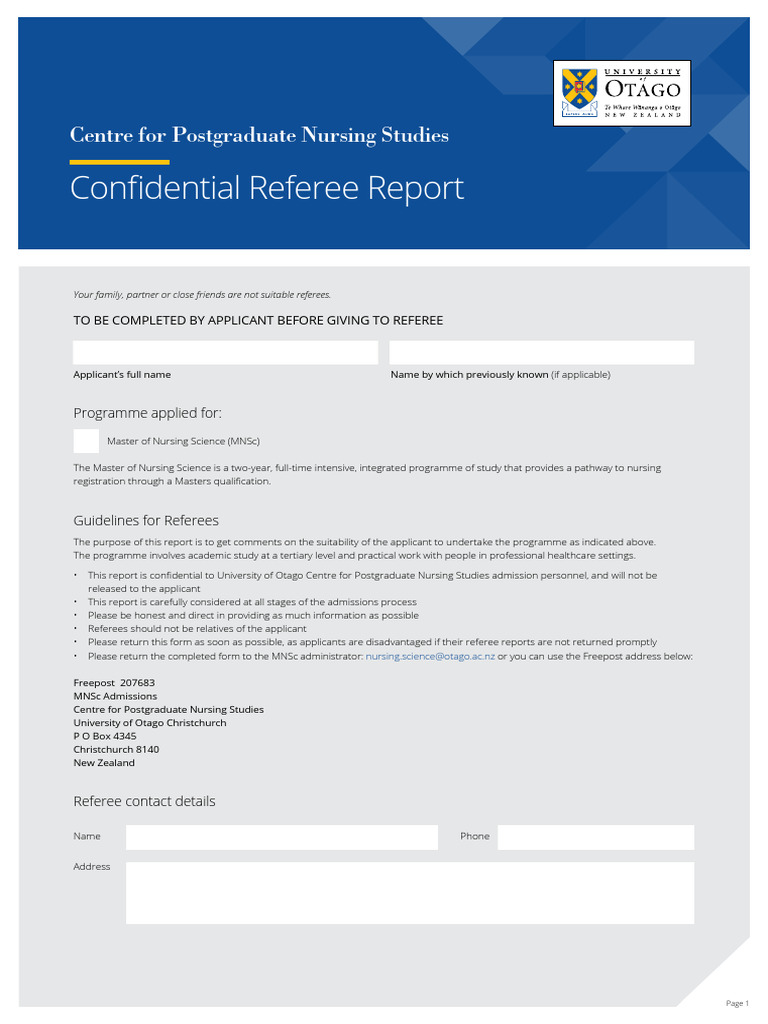 Otago335607 Otago Referee Form | PDF | Postgraduate Education | Psychology