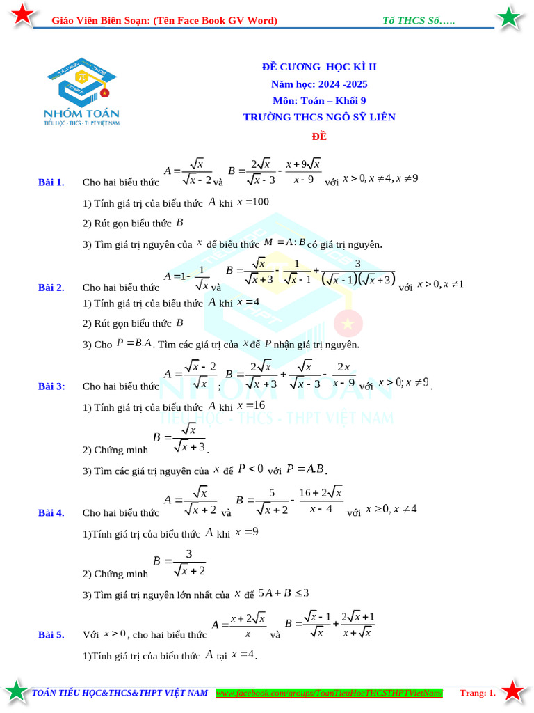 Da2 Toan 9 Hk2 Ngo Sy Lien VTL File de | PDF