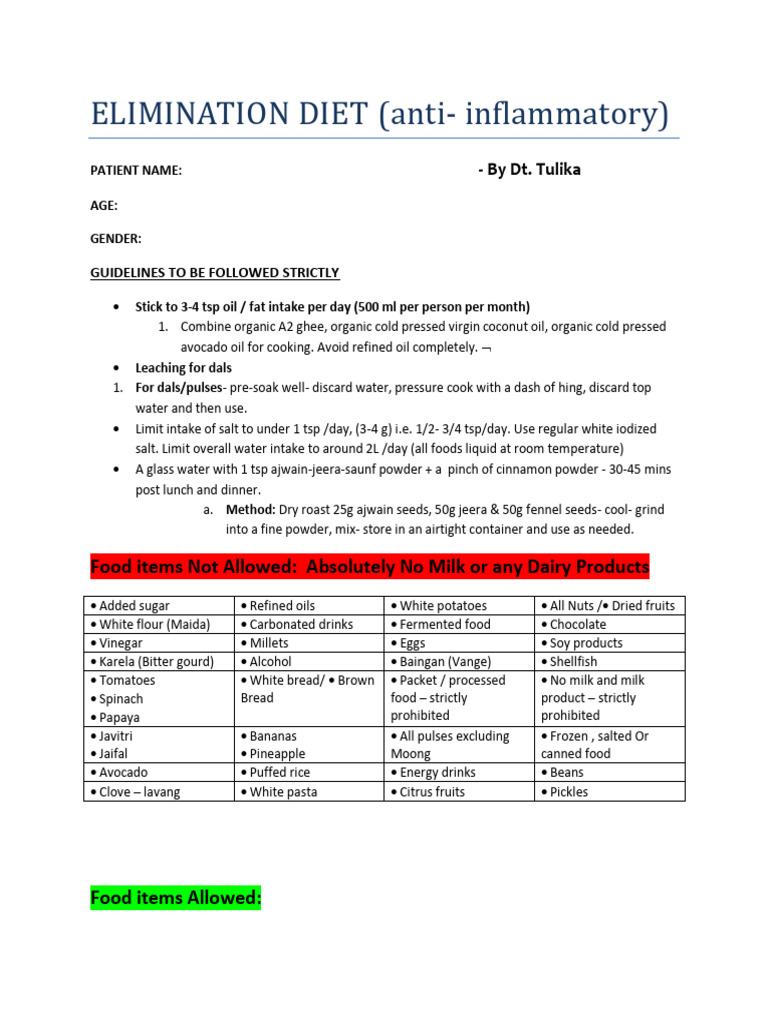 Elimination Diet Guidelines and Food List | PDF | Foods | Fruit