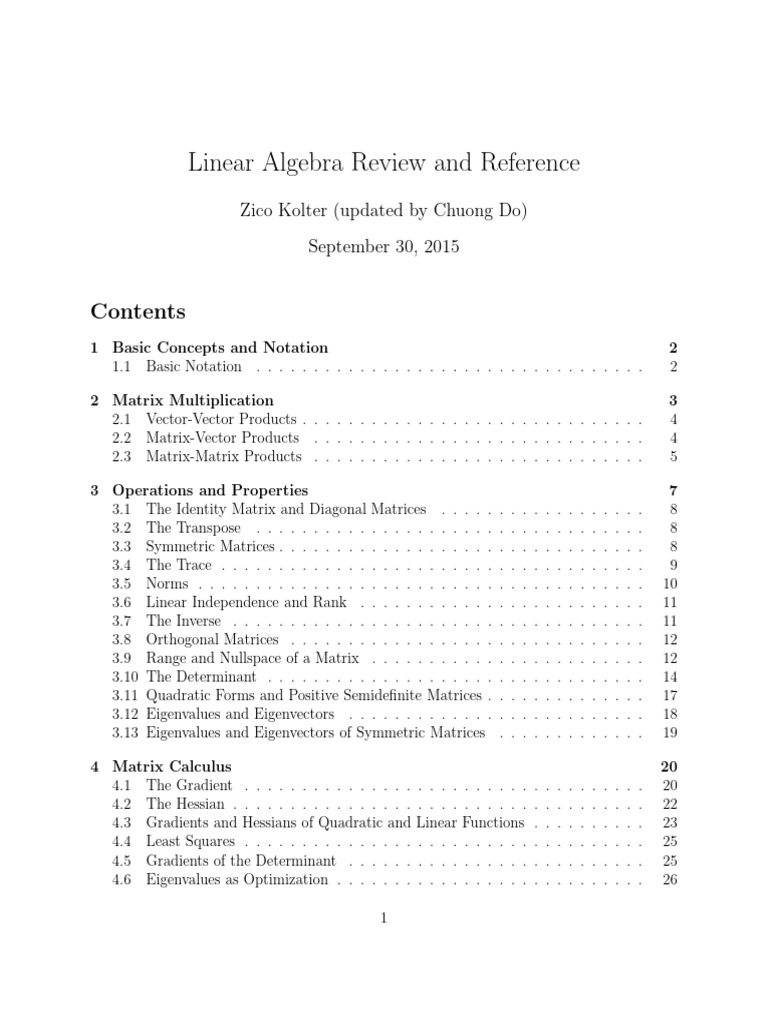 Linear Algebra Review and Reference | PDF | Matrix (Mathematics ...