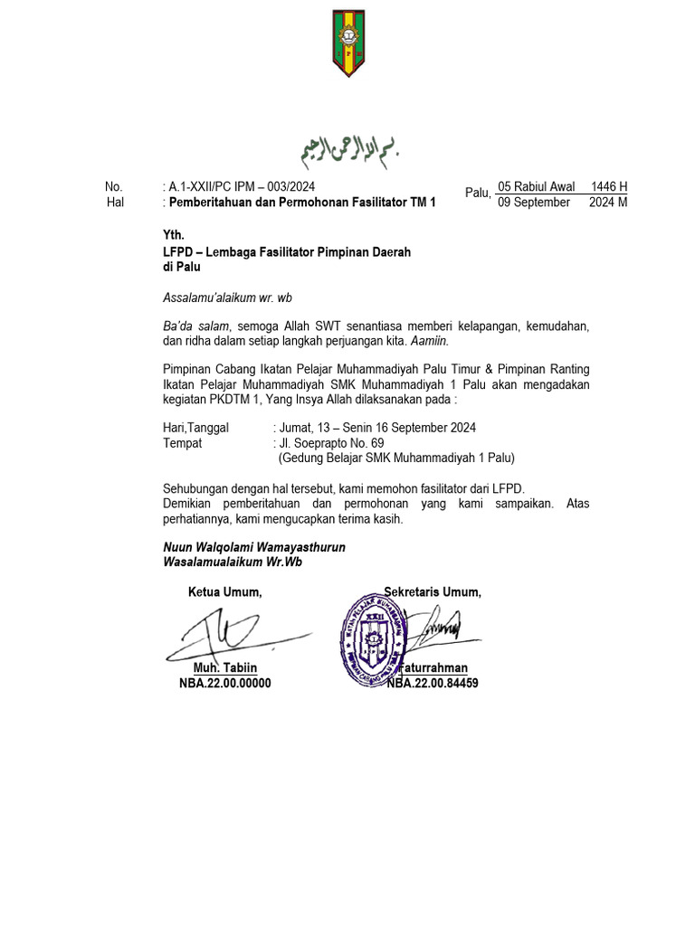 Permohonan Fasilitator PKDTM 1 | PDF