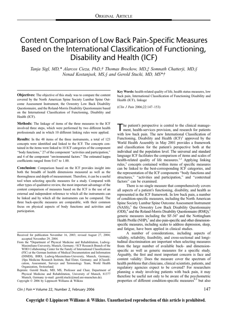 Content Comparison of Low Back Pain-Specific MeasuresBased On The ...
