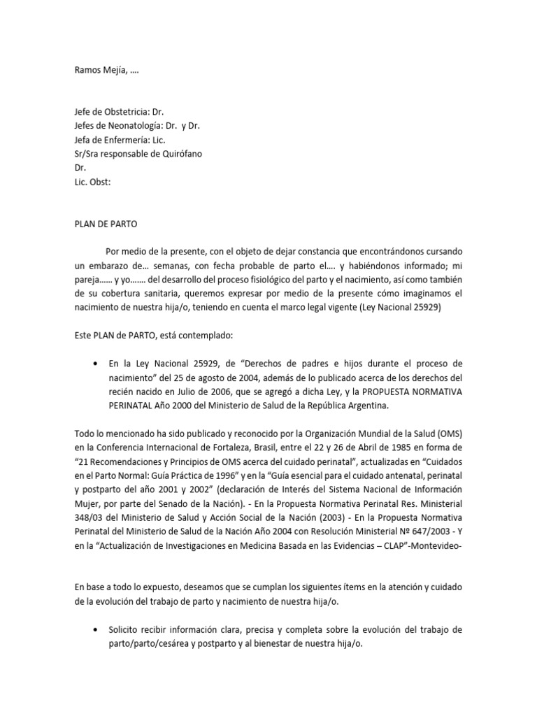 'Plan de Parto Sencillo' Contigo | PDF | Parto | Especialidades Medicas