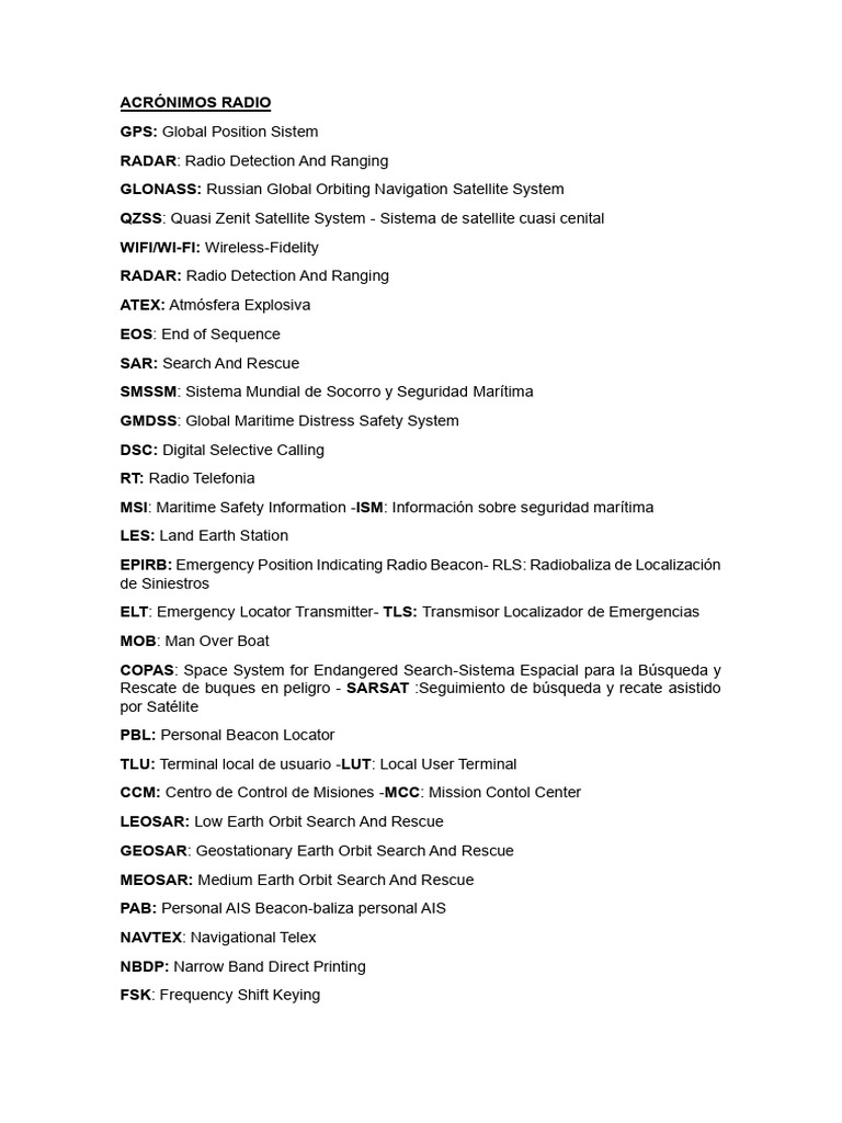 Acrónimos Esenciales en Radiocomunicaciones | PDF | Onda de radio ...