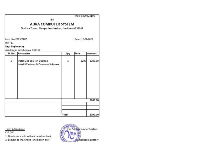 Invoice for SSD Installation Services | PDF