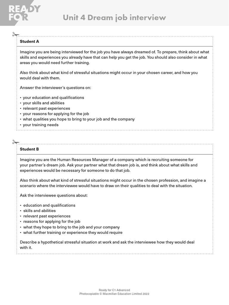 RfC1A CA U4 Dream Job Interview | PDF | Job Interview | Interview