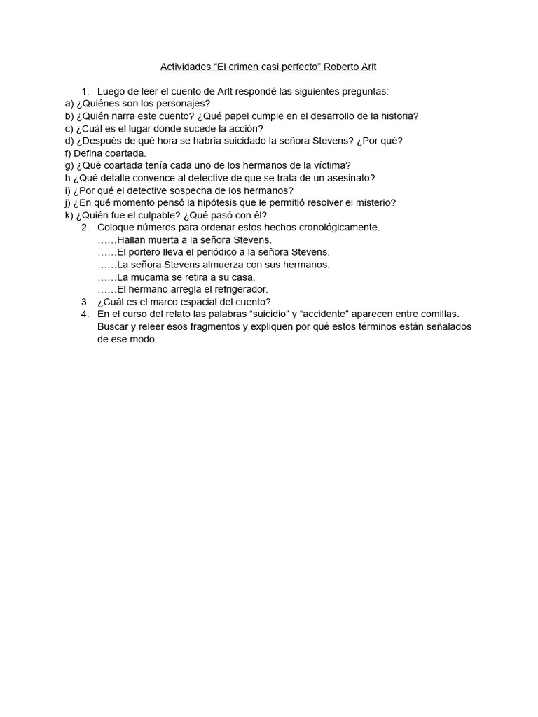 Actividades sobre "El crimen casi perfecto" | PDF