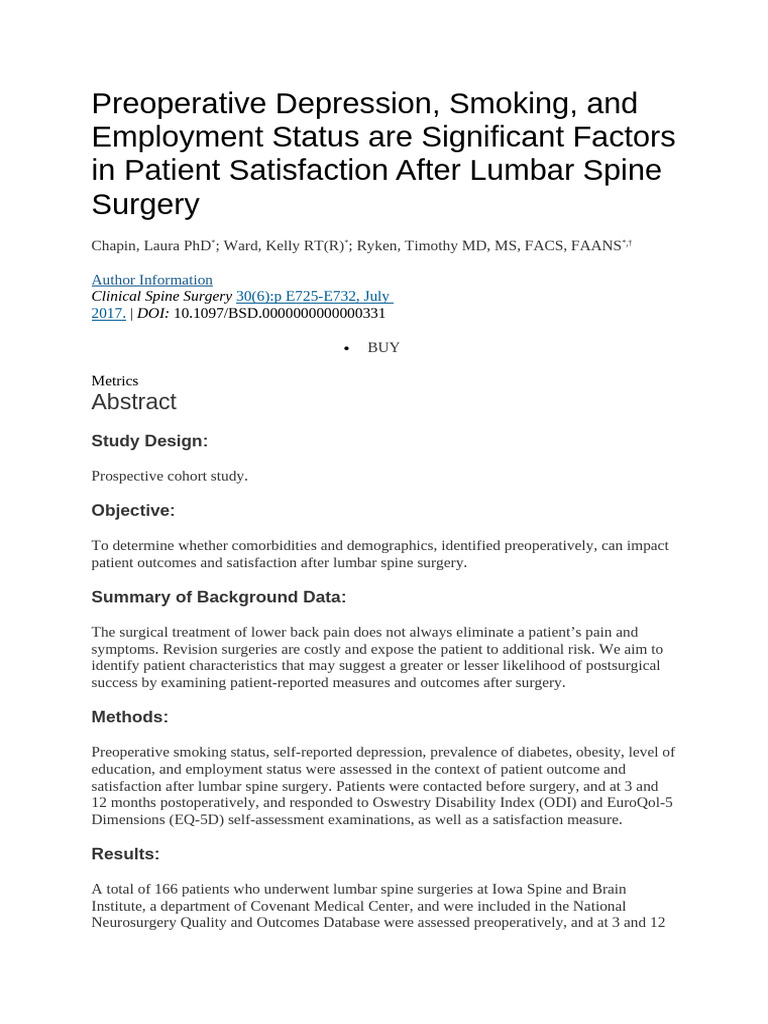 Preoperative Depression Ref | PDF