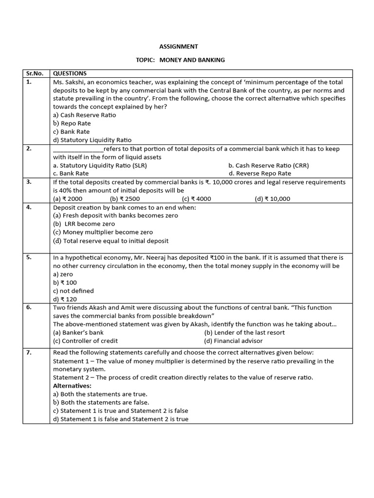 Money and Banking Assignment | PDF | Reserve Requirement | Banks