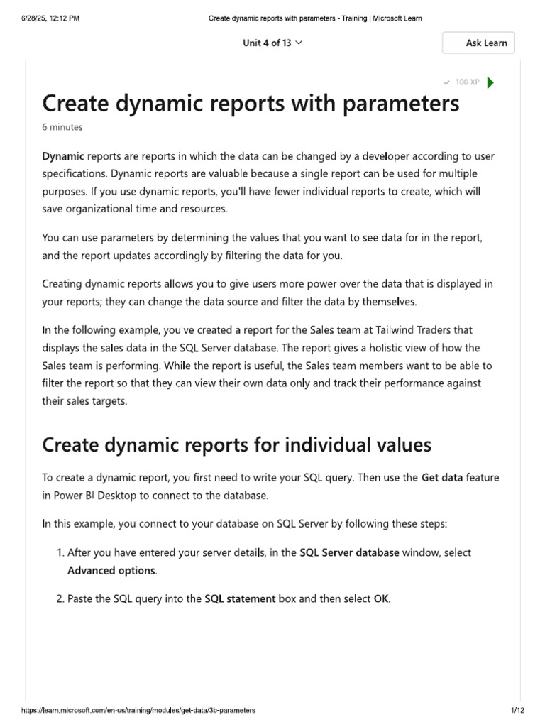 Create Dynamic Reports With Parameters | PDF