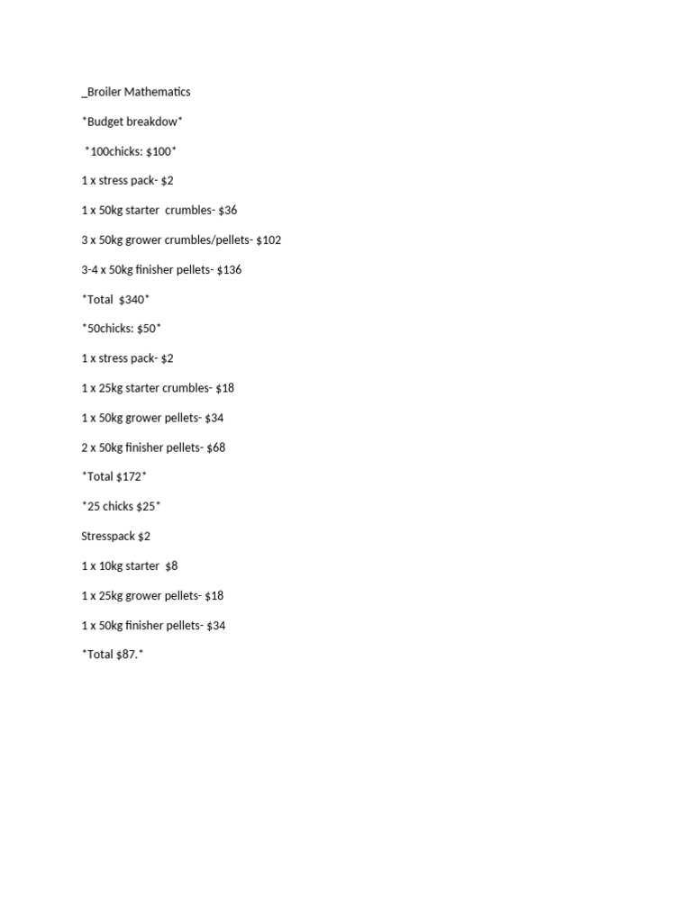Broiler Budget | PDF