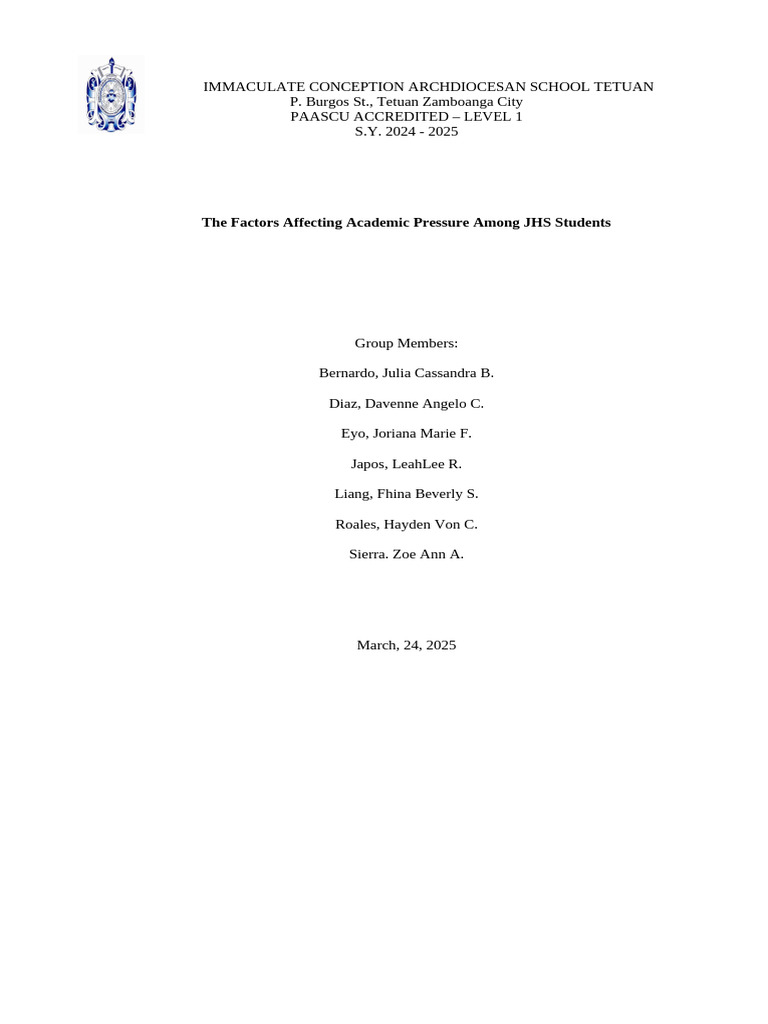 Factors Influencing JHS Academic Pressure | PDF | Stress (Biology ...