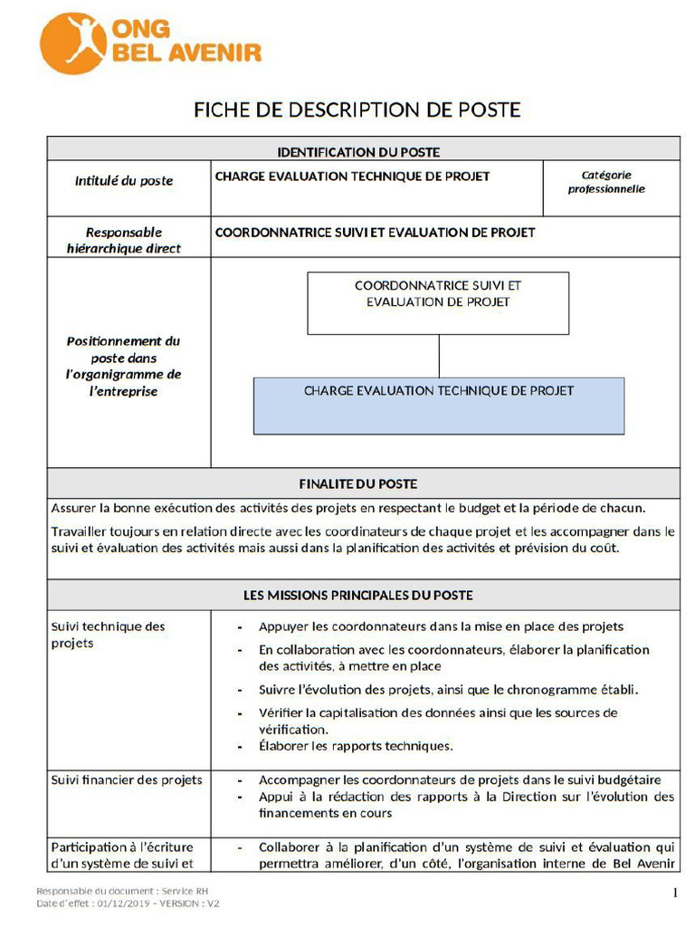 BA COM AO Fiche de Poste Suivi de Projet | PDF
