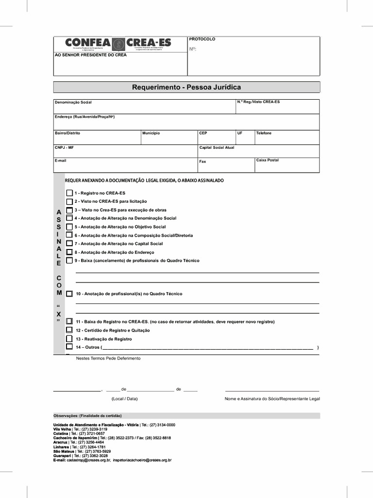 Requerimento de Registro no CREA-ES | PDF