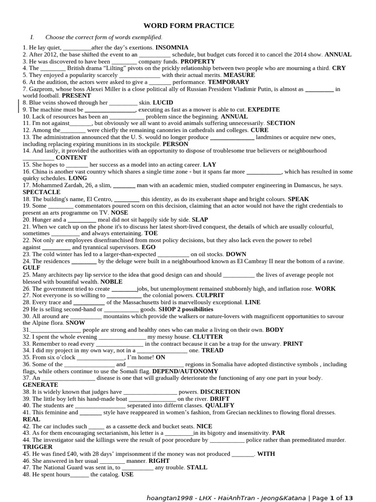 Test - Word Formation - Advanced | PDF