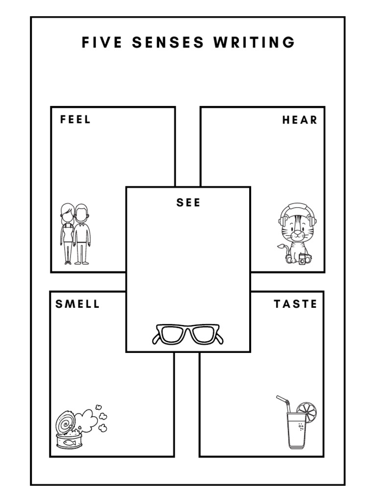 5 Senses Birthday Celebrations Worksheet in Grayscale Lined Style | PDF