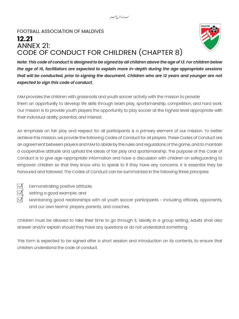 Annex 21 - Code of Conduct For Children (Fillable) | PDF | Social ...