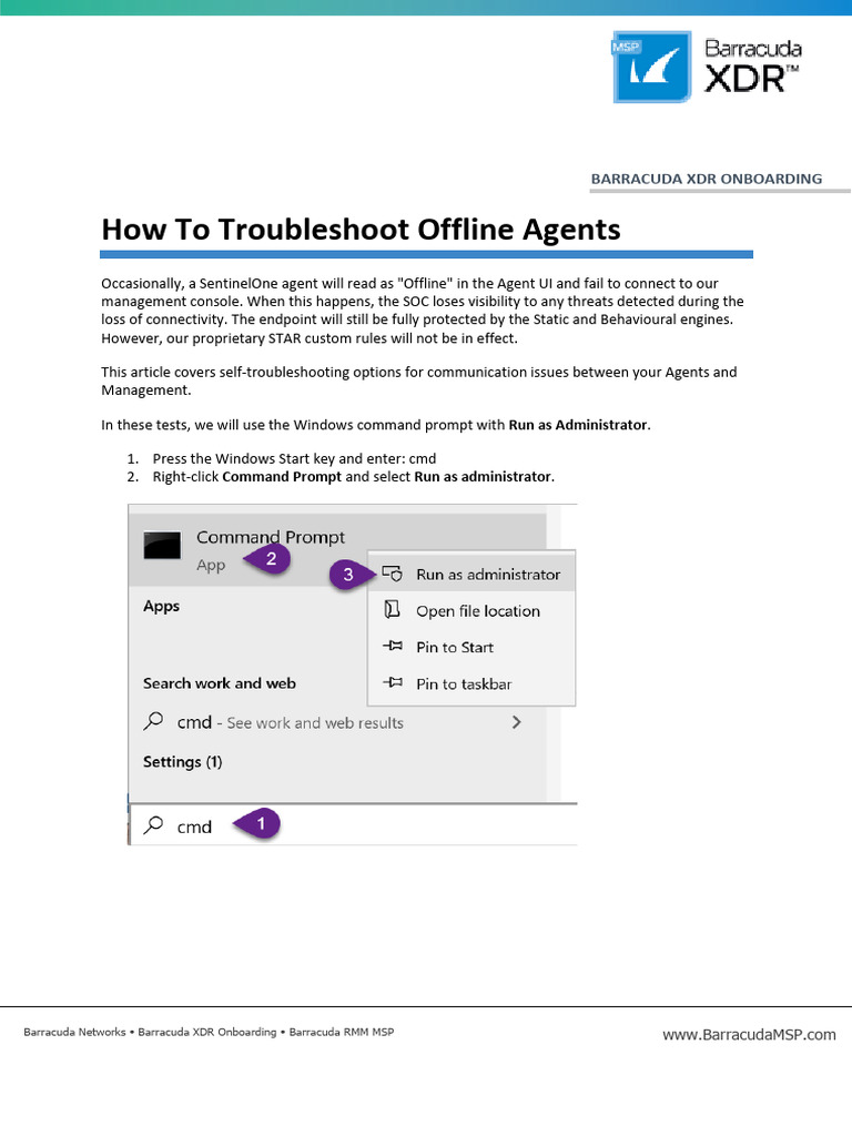 Barracuda XDR Onboarding Troubleshooting Offline Agents | PDF | Command Line Interface | Software