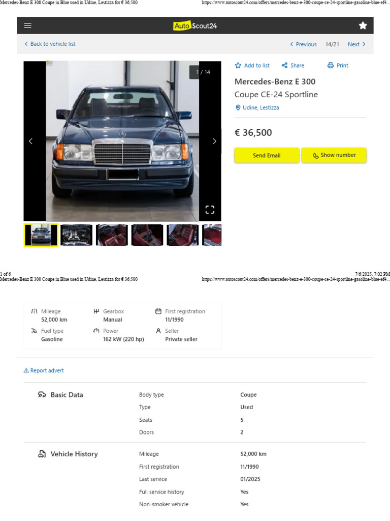 Mercedes-Benz E 300 Coupe in Blue Used in Udine, Lestizza For 36,500 | PDF | Motor Vehicle | Car