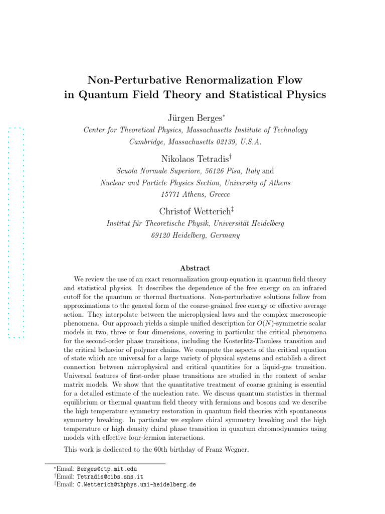 Non-Perturbative Renormalization Flow in Quantum Field Theory and Statistical Physics | PDF ...
