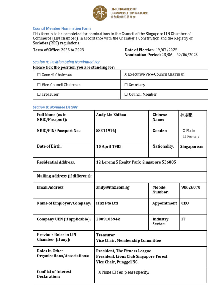 Andy Lin Zhihao - LIN - Chamber - Nomination - Form - Romin and Daryl ...