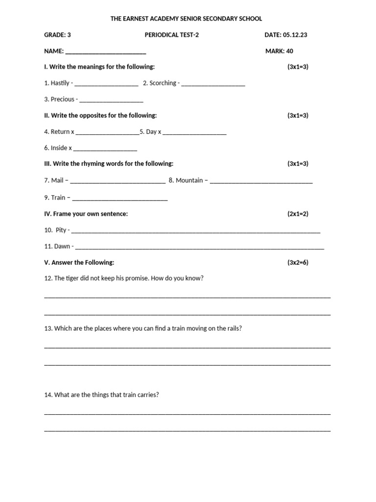 3rd Grade English Test - December 2023 | PDF | Verb | Linguistic Typology