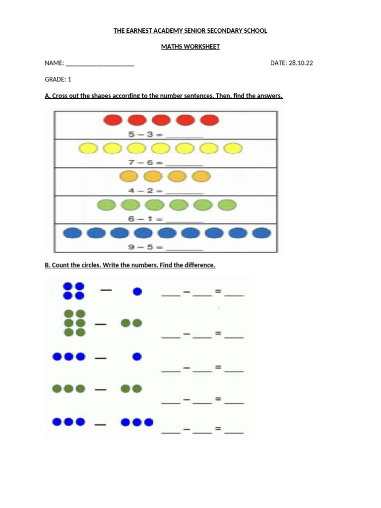 Grade 1 Maths Worksheet Activities | PDF