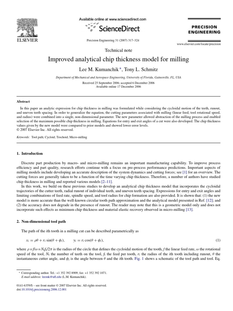 Maximum Chip Thickness in Milling | PDF