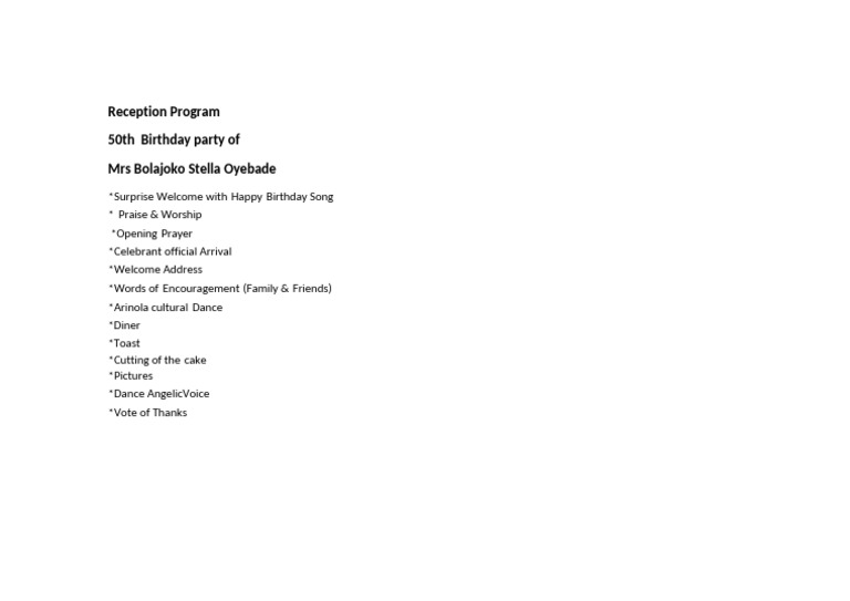 Mrs Oyebade 50th Birthday Program | PDF