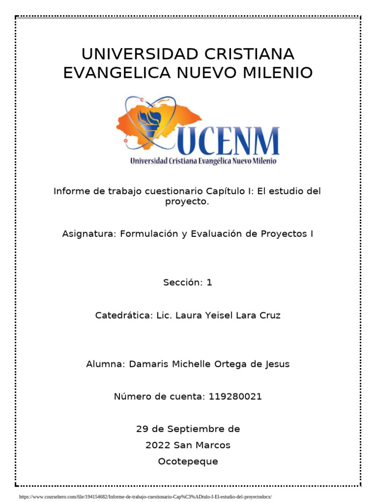 Informe de Trabajo Cuestionario Cap Tulo I El Estudio Del Proyecto | PDF | Economias