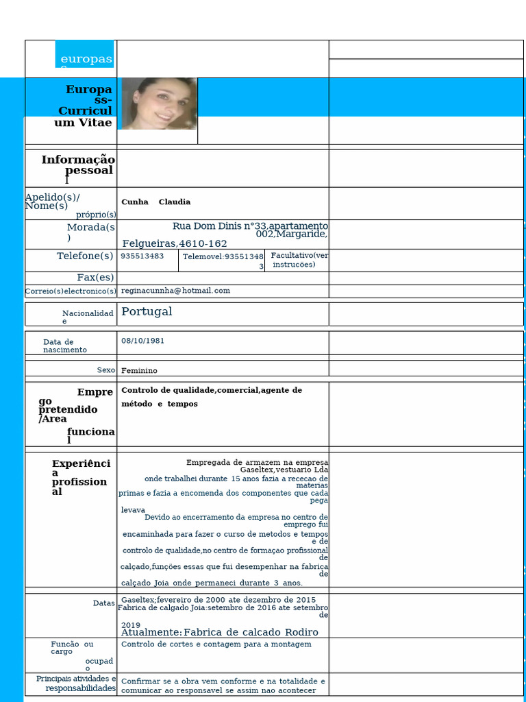 Currculo CVTemplate Portugues Reginacunha | PDF
