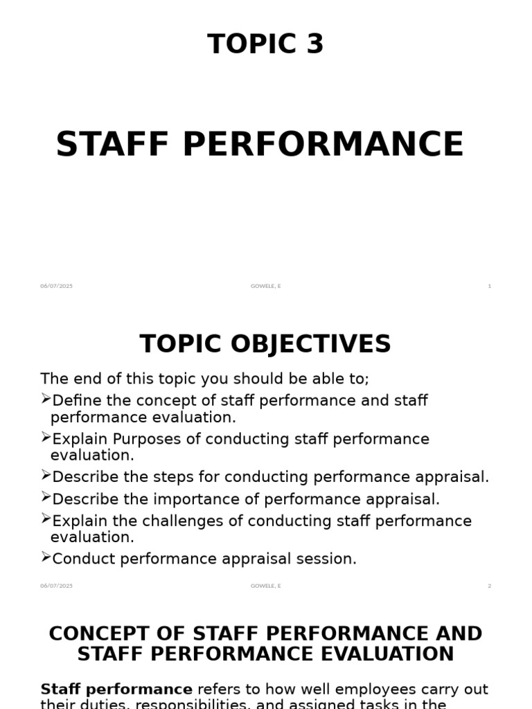 Topic 3 Staff Performance | PDF | Performance Appraisal | Social Psychology