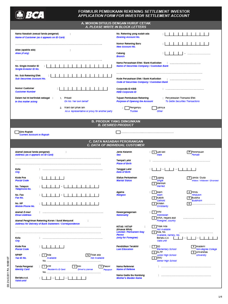 BCA Account Opening Form Guide | PDF | Banking