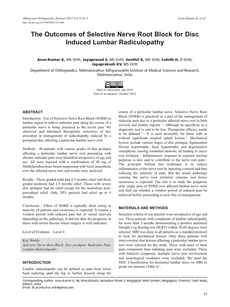 Selective Nerve Root Block | PDF | Nervous System | Diseases And Disorders
