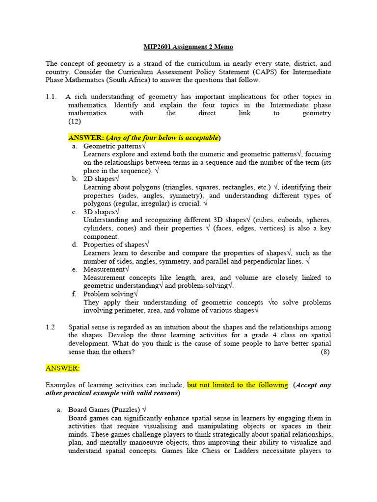MIP2601 Assignment 2 Marking Guideline | PDF | Geometry | Rectangle