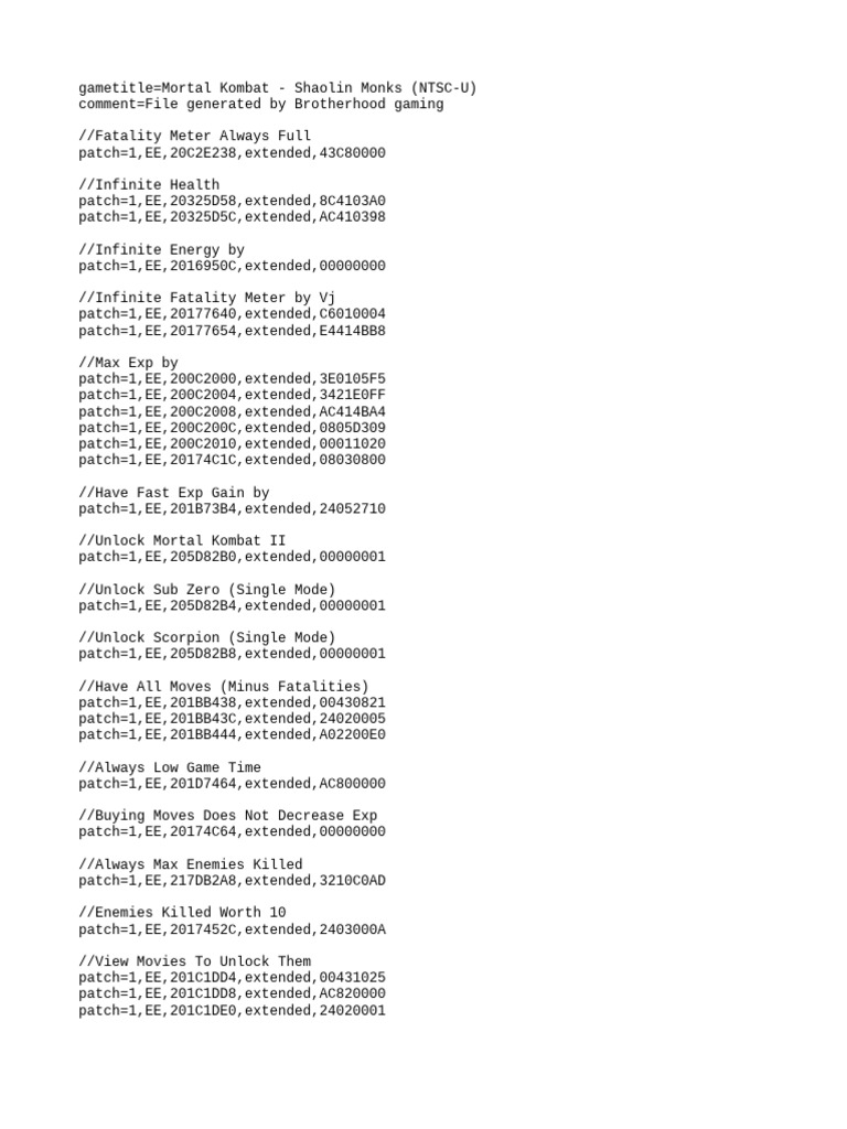 Mortal Kombat: Shaolin Monks Cheats | PDF | Video Game Franchises