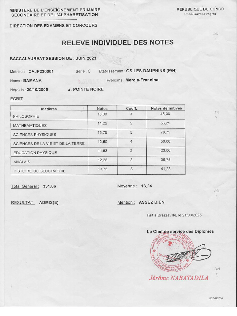 Releve Des Notes Au Bac | PDF