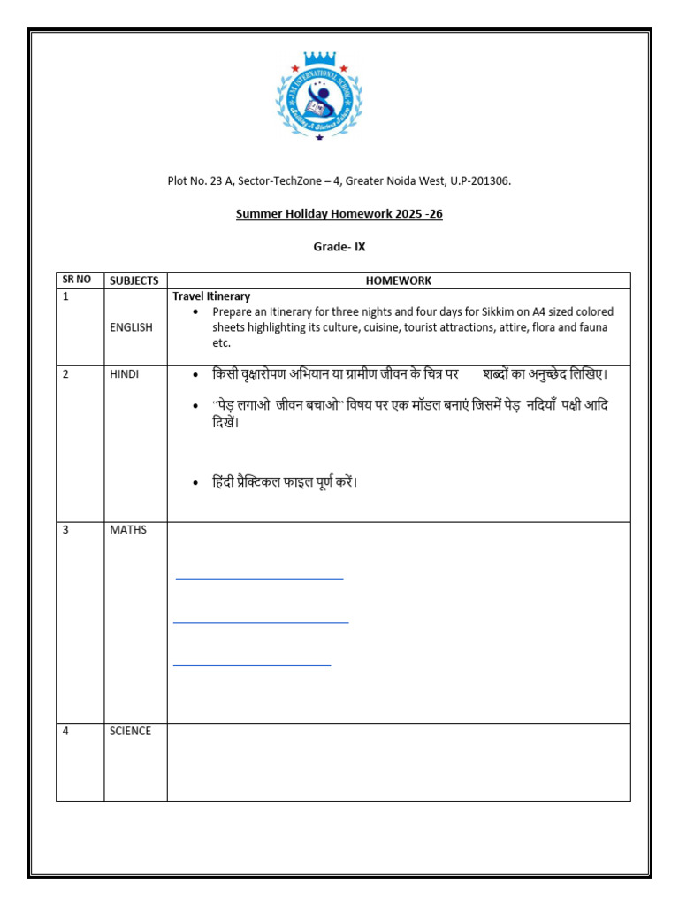 Holiday Homework Garde-9 | PDF