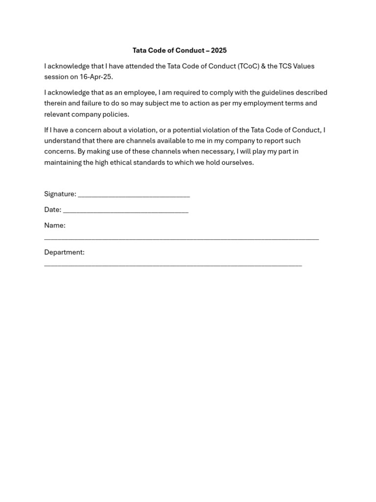 2703591_Acknowledgement_Tata Code of Conduct | PDF