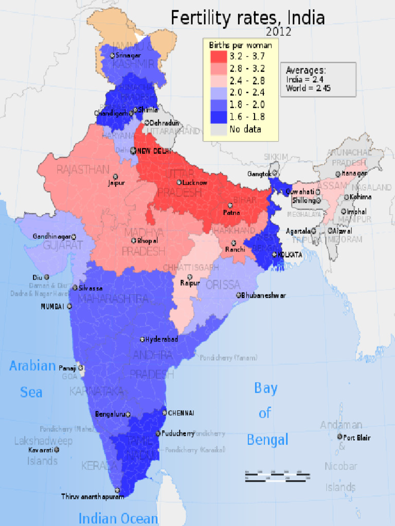 Fertility Rate Map of India, Births Per Woman by Its States and Union ...