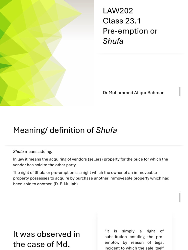 Understanding Shufa: Pre-emption Rights Explained | PDF | Property ...
