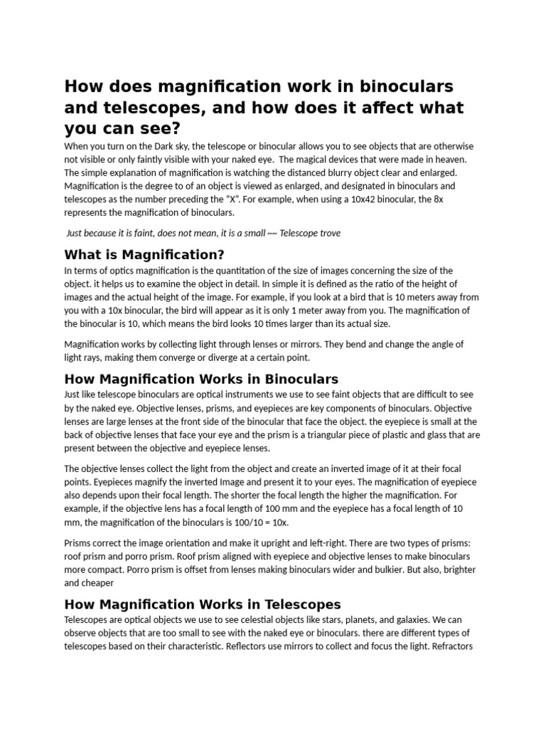 How Does Magnification Work in Binoculars and Telescopes | PDF | Imaging | Equipment