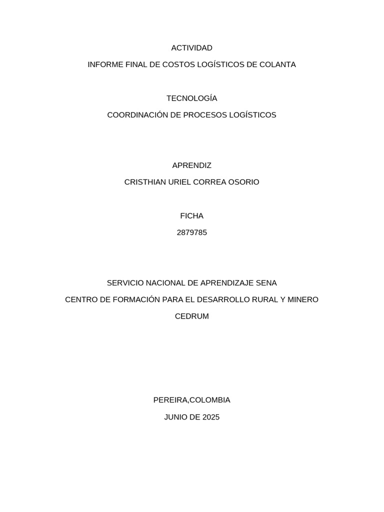 Informe de Costos Logísticos de Colanta | PDF | Logística | Business