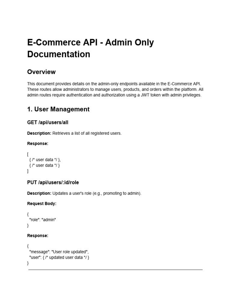 E-Commerce API - Admin Only Documentation | PDF | Computer Access Control | Cyberspace