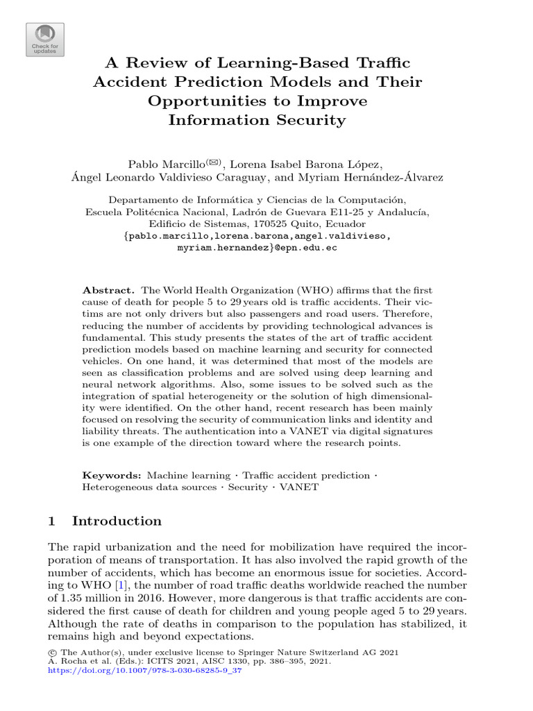 Marcillo2021 Chapter AReviewOfLearning-BasedTraffic | PDF | Deep Learning | Statistical ...