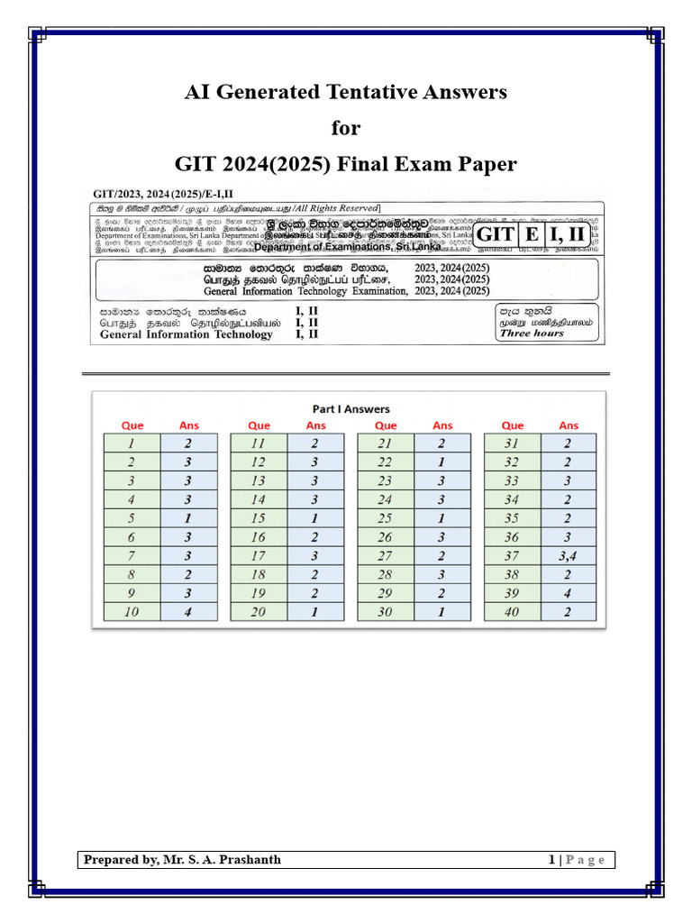 AI Generated Answers For GIT 2024 (2025) | PDF | Databases | Public Key Certificate