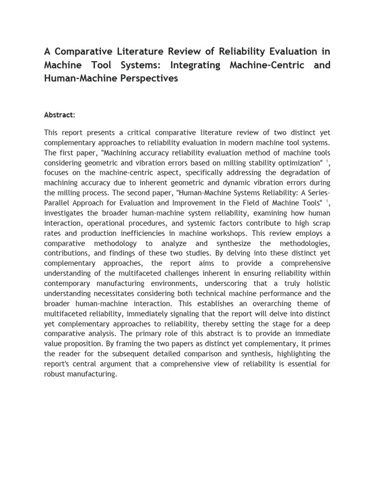 Machine Tool Reliability Literature Review | PDF | Reliability ...