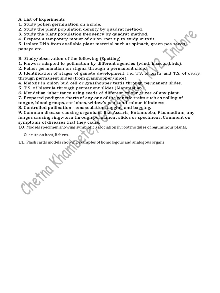 Class XII Biology Practicals Edited | PDF | Meiosis | Dominance (Genetics)