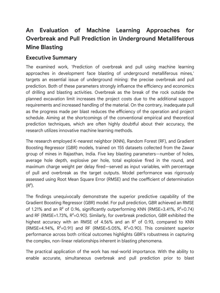 Machine Learning Blasting Optimization Review | PDF | Machine Learning | Dependent And ...